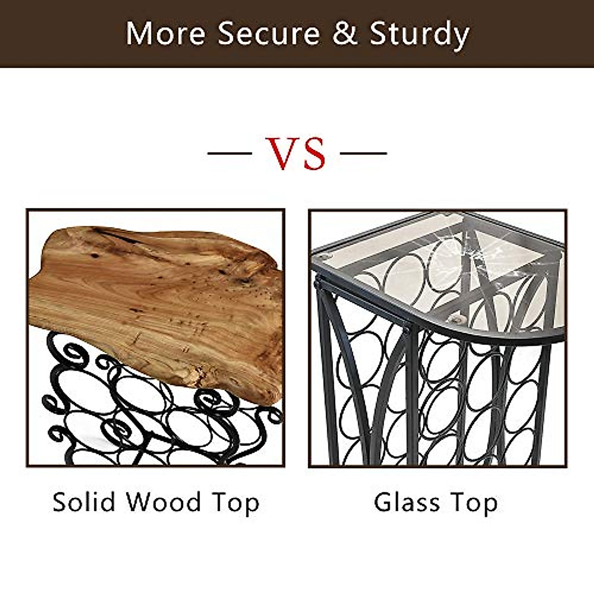 WELLAND Wine Rack End Table, Freestanding Small Wine Console Table, 13 Bottles Rustic Wine Stand Storage Organizer Display Rack | Metal & Natural Edge Cedar Wood Top | 13.8" W x 7.3" D x 20.1" H