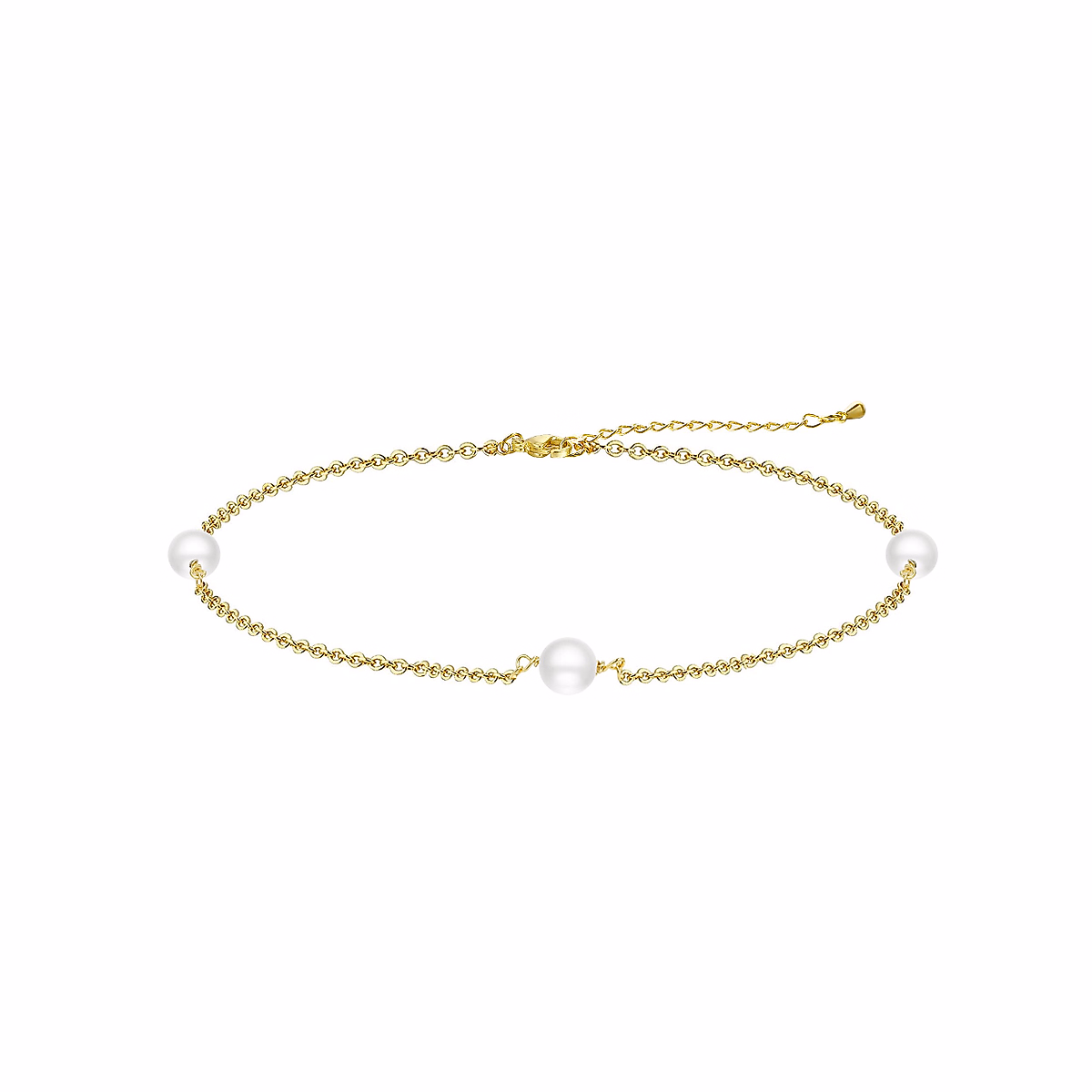 Sewyer Dainty Pearl Link Chain Bracelet for Women 14K Gold Filled Three Freshwater Pearl Culture Bracelet Handmade Pearl Wedding Jewelry Bridesmaids Gift