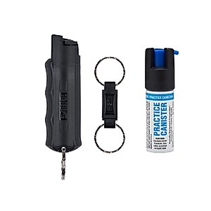 SABRE Self Defense Spray, 3-in-1 Formula Contains Max Strength Pepper Spray, CS Military Tear Gas & UV Marking Dye, Quick Release Key Ring for Easy Carry, Finger Grip for More Accurate Aim, 0.54 fl oz