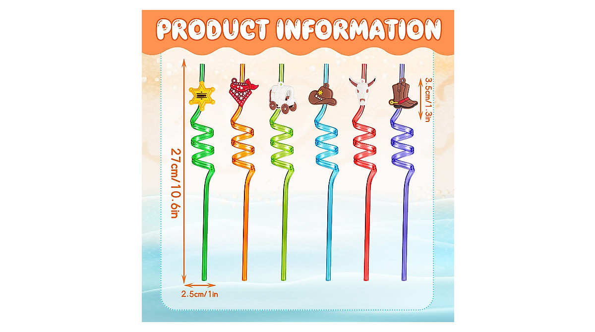 Western Cowboy Party Straws - 24 Reusable Fun Straws