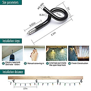 WOW Design Q-Shape/Easy Release Open loop Vinyl Coated Screw-In Outdoor wiring&Holiday lights/Christmas Lights Hanger Hooks (24 PCS-Black)