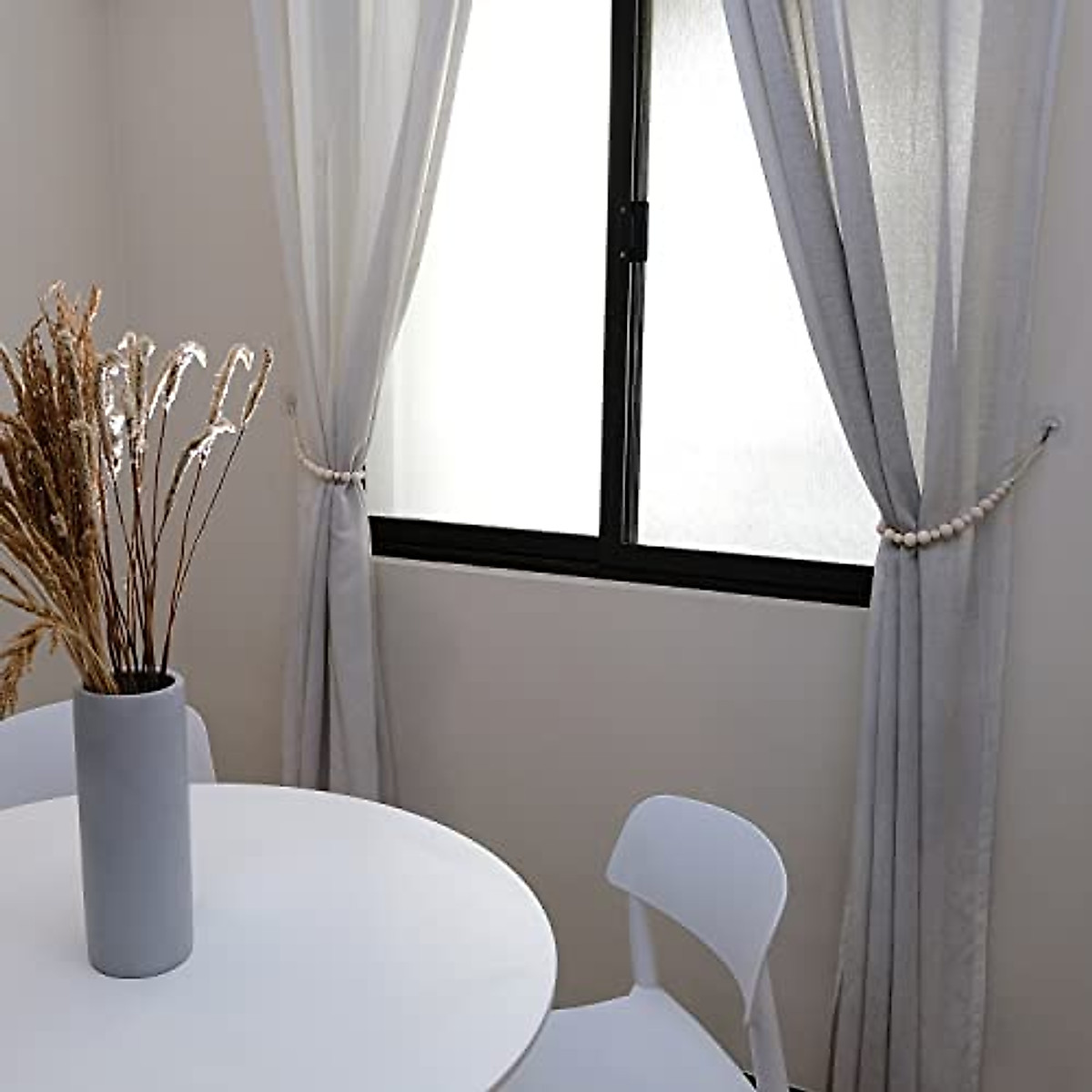 Wood Bead Curtain Tieback Set of 2, Curtain Holdback, Curtain Tie, Curtain Pull Back, Curtain Holder, Rope Curtain Tieback Hooks, Curtain Tie Back Curtain Tie Drape Beaded Curtain Tieback Boho Natural