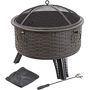 LEAYAN Garden Fire Pit Grill Bowl Grill Barbecue Rack Fire Pit,BBQ Grill Outdoor Fire Pit Round Steel Wood Burning with Spark Screen and Fire Poker for Backyard Patio Camping Deck