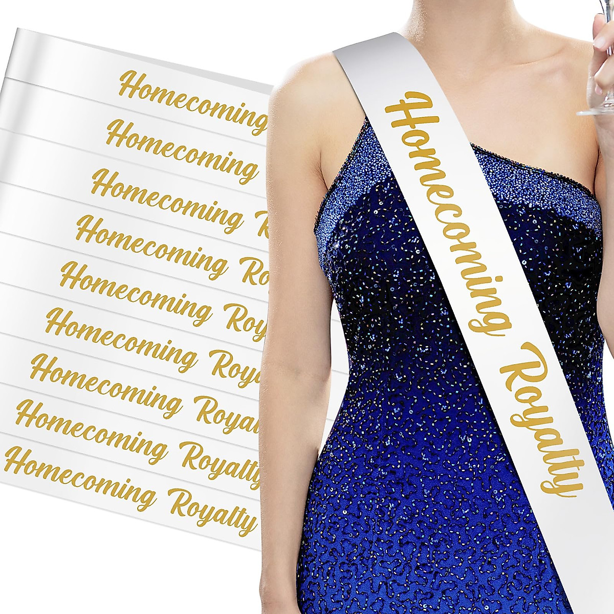 Taiyin 12 Pcs Homecoming Royalty Sashes Satin Sash Bulk Homecoming Sashes with Gold Print for Pageants Homecoming Party Dance Graduation Party Wedding Birthday Decorations Accessories(White)
