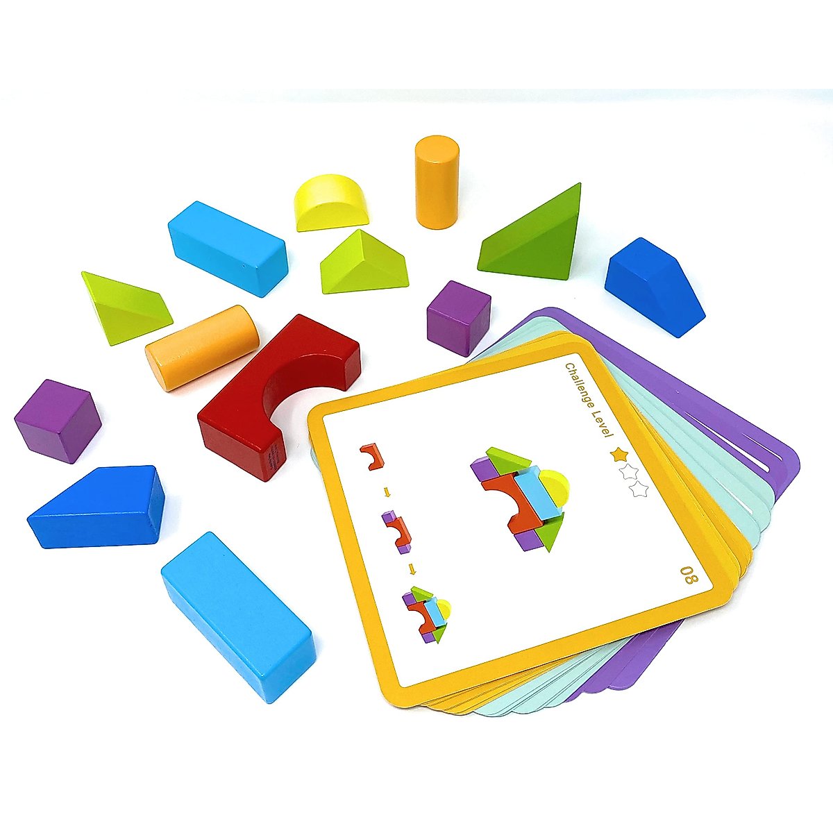 Cutie Pie Toys Blocks Stacking Game, 3D Puzzle and Problem Solving, 20 Pattern Activity Cards, 13 Shapes, for Toddlers & Preschoolers, Ages 1+