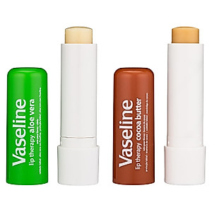 Vaseline Lip Therapy Variety 4-Pack – Cocoa Butter + Aloe Vera Moisturizing Lip Balm with Vitamin E, 0.16 Oz Ea