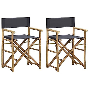 ULUYYUC Folding Director's Chairs,Outdoor Furniture Leisure Chairs Pool Chairs Sun Lounger Camping Chairs Suitable for Outdoor, Garden, Balcony and Campsites 2 pcs Dark Gray Bamboo and Fabric