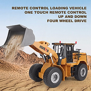 Hitish Remote Control Front Loader 2.4Ghz 9 Channel RC Bulldozer Construction Vehicle Radio Control Tractor Truck Toy with Lights & Sounds for Kids Age 8, 9, 10 and Up Years Old