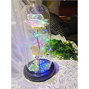 AUSAYE for Mom,Women's Gift Gold Butterfly Birthday Gifts Colorful Preserved Rose Gift Flower, Preserved Rose Flower in Glass Dome, Unique Gift for Her, Mom,Grandma