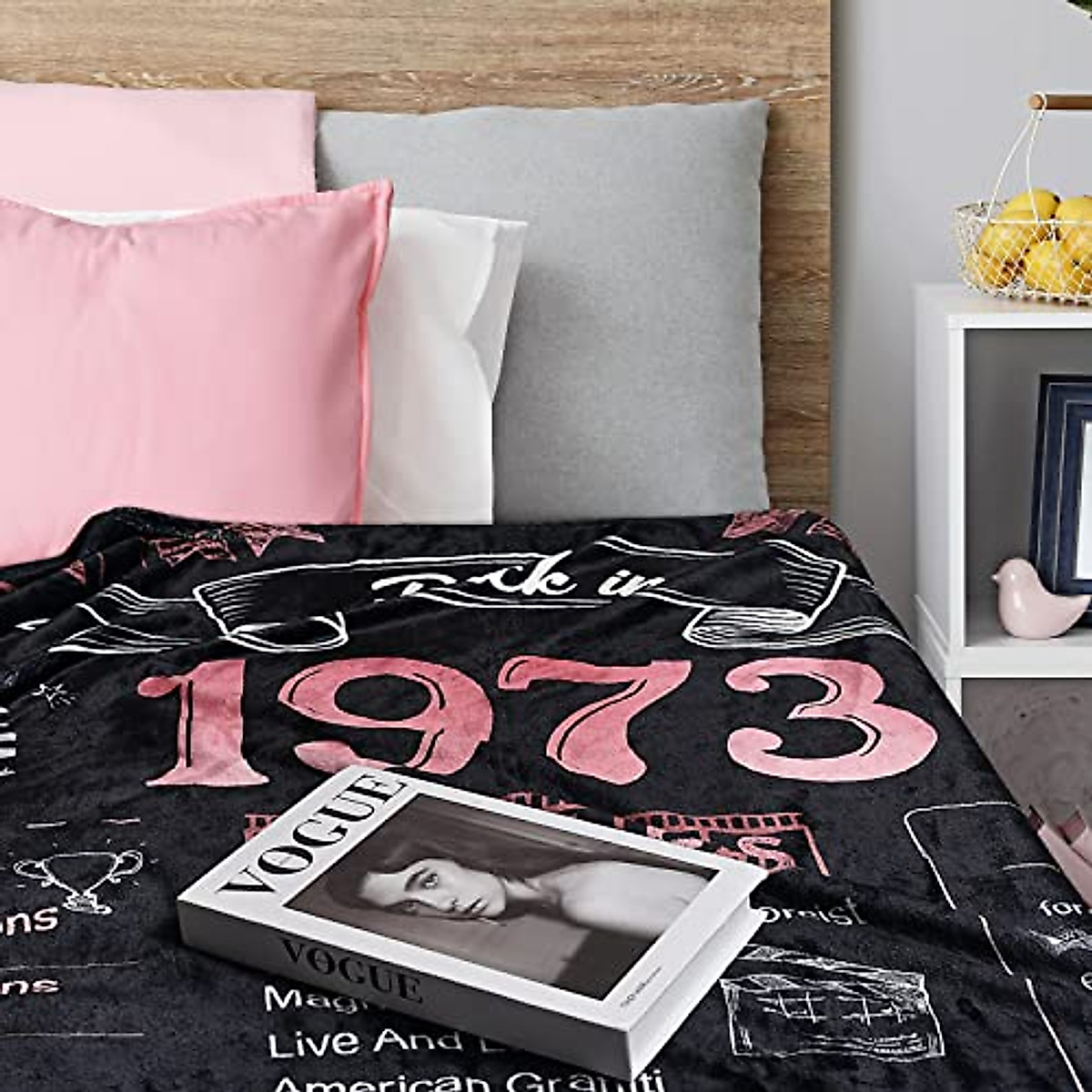 Happy 50th Birthday Gifts for Women Men Blanket 1973 50th Birthday Anniversary Weeding Decorations Turning 50 Year Old Bday Gift Idea for Wife Husband Mom Dad Back in 1973 Throw Blanket 60Lx50W Inch