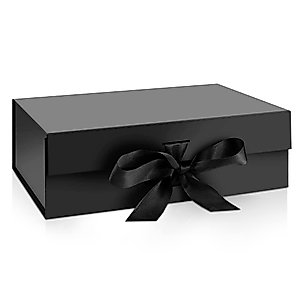 AJH3 ESSENTIALS Deluxe Gift Box: Elegant 10.5x7.5x3.1 Inches Box with Ribbon and Magnetic Closure - Great for All Occasions (1 Pack) (Black)