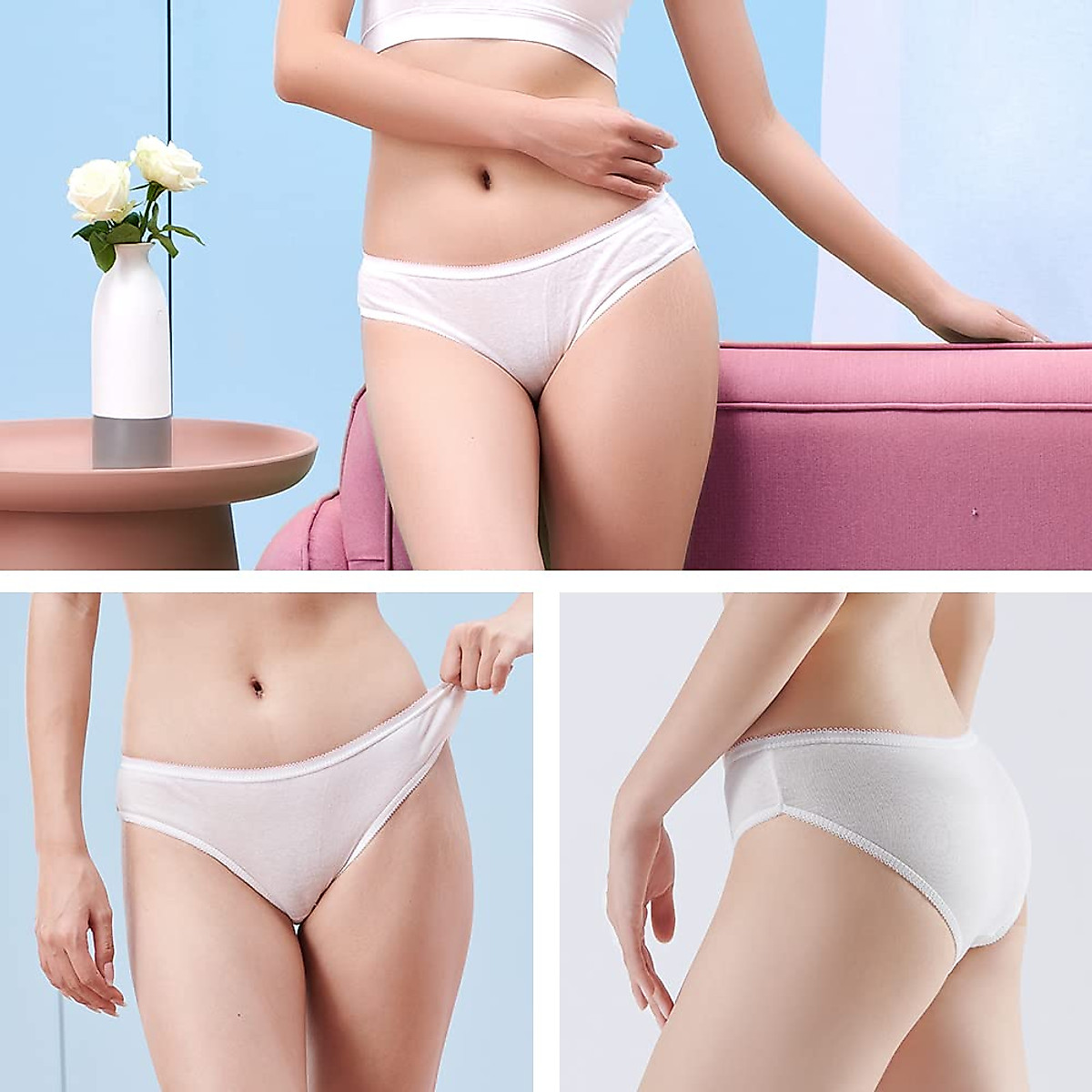 Women's Disposable 100% Cotton Underwear Ladies Briefs Panties for Travel Hotel Spa Hospital Stays Emergencies （5 Pieces, 2XL）