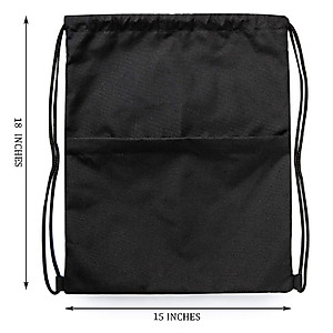 Vorspack Drawstring Backpack Water Resistant String Bag Sports Sackpack Gym Sack with Side Pocket for Men Women - Black