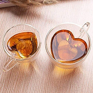 2 Pack/Set Heart Shaped Double Layer Drinking Glass Mug Heat Resistant Milk Lemon Juice Cup Tea Cups Coffee Mugs Gifts 150ML