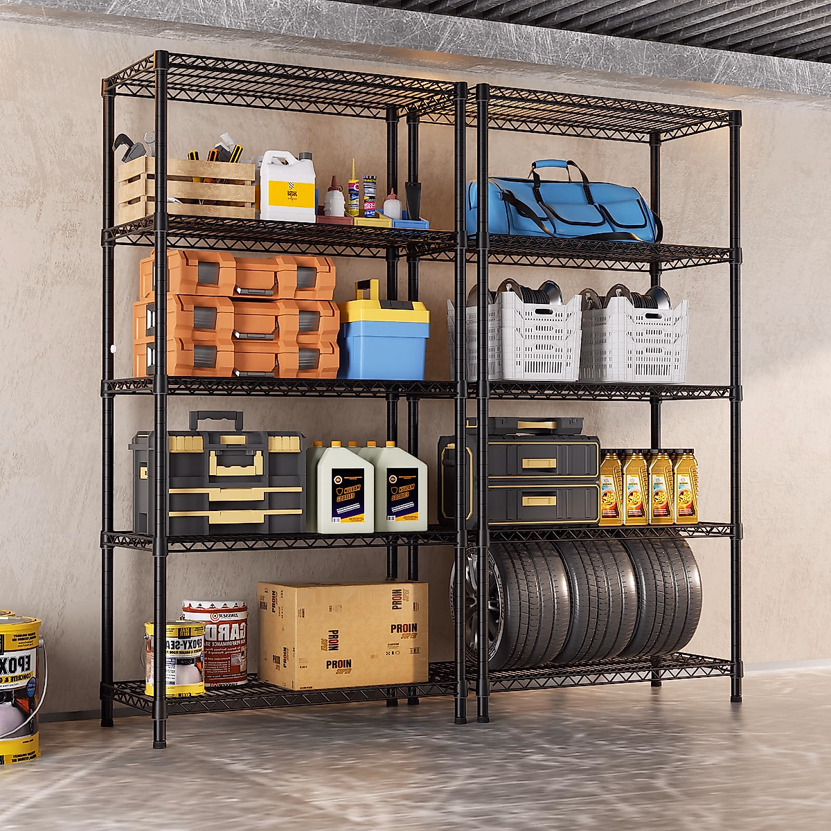 SINGAYE 5 Tier Adjustable Heavy Duty Storage Shelving Unit 1750LBS Shelves 18"D x 36"W x 71"H Black Industrial Garage Organizers