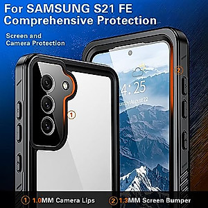 ANTSHARE Samsung Galaxy S21 FE Case Waterproof, Galaxy S21 FE 5G Case with Built-in Screen Protector Dustproof Shockproof, Rugged Full Body Protective Clear Case for Samsung Galaxy S21 FE 5G 6.4"