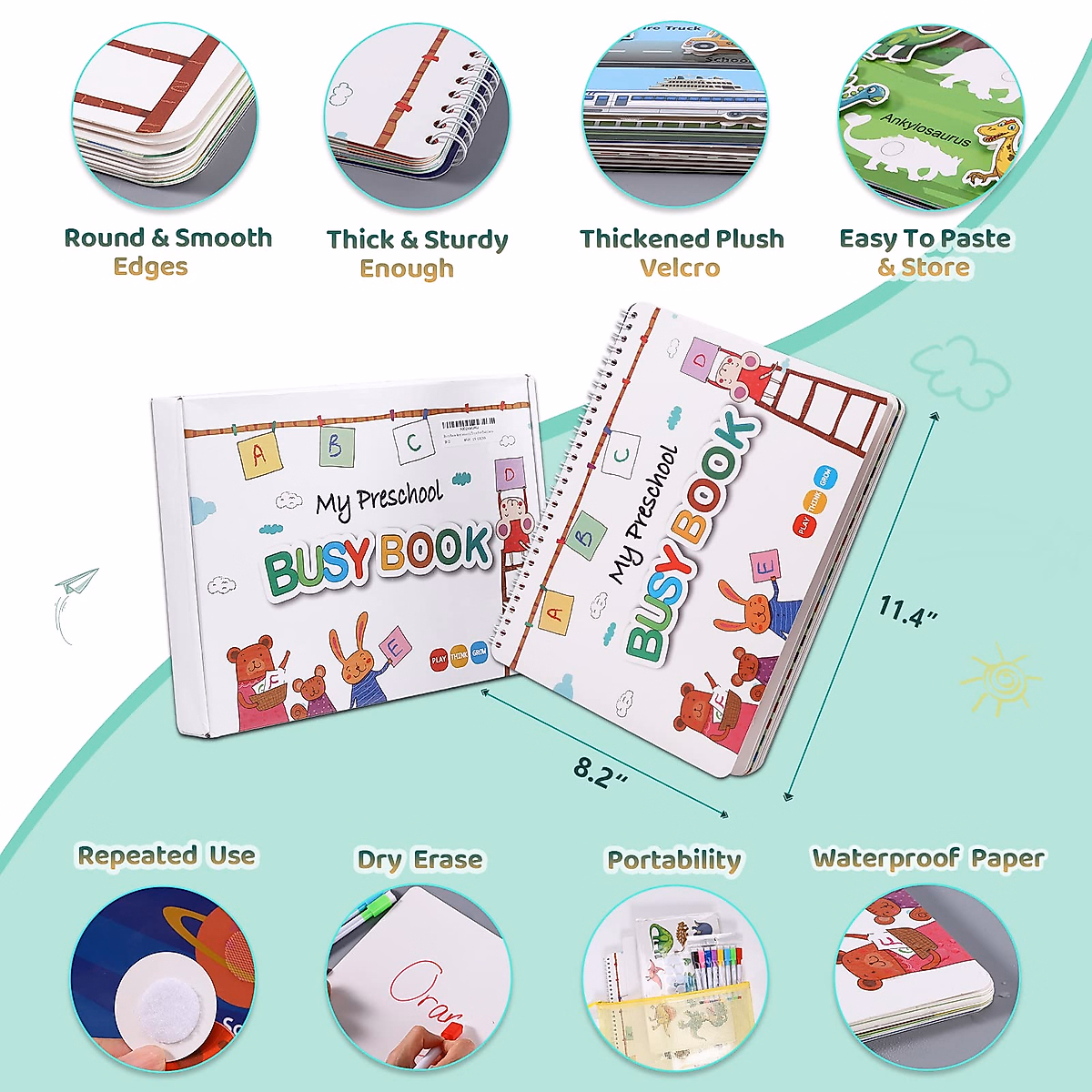 Montessori Busy Book for Toddler, Preschool Learning Activities & Educational Toys, 12 Themes Preschool Workbook Activity Binder, Autism Learning Materials and Travel Toys Books for 2 3 4 5 Year Olds