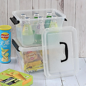 Knifefish 4 Packs Plastic Stackable Storage Container Bin with Lid and Latch, Plastic Latching Box with Handle, 5 L