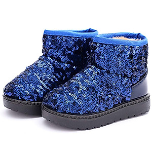 DADAWEN Boy's Girl's Warm Winter Sequin Waterpoof Outdoor Snow Boots Blue US Size 8 M Toddler