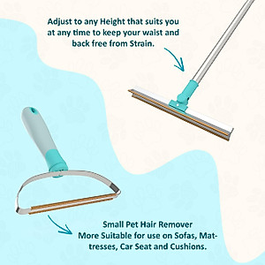 Quality Score Pet Hair rake Bundle, Retractable Cat & Dog Hair Carpet rake Remover | This pet Hair Broom & Carpet Brush for Carpets Rugs Mats Couch & Pet Tower with 2 Hanging Hooks Easy to Every Hair