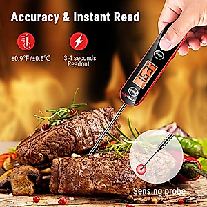 TempPro E30 Digital Meat Thermometer with Long Probe Kitchen Instant Read Cooking Food Thermometer for BBQ Smoker Grilling Oil Deep Fry Candy Thermometer with Large Backlit Display, Black/red