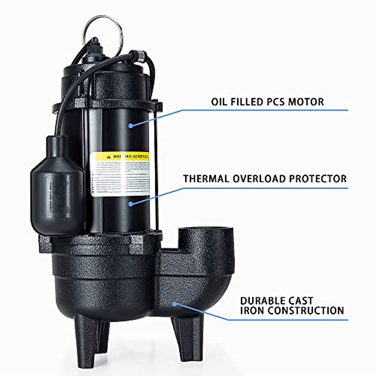 RainBro 1/2 HP Cast Iron Submersible Sewage Pump With 10 ft. Piggy Back Tether Float Switch, Model# CSE050