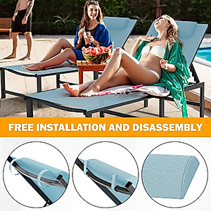WOAJNQO Chaise Lounge Chair Outdoor,Aluminum Patio Lounge Chairs,Lounge Chairs with 5 Adjustable Backrest and Headrest Pillows for Outside Beach,Blue