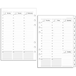 A5 Planner Inserts, Undated Weekly Planner Refills with Coated Monthly Tabs, Daily Schedule, Note Pages, Start Any Time