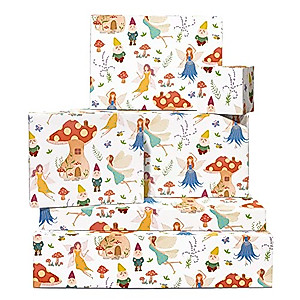 CENTRAL 23 Mushroom Wrapping Paper - 6 Eco Gift Wrap Sheet - All Occasion Wrapping Paper - Fairy - Flowers - Dwarf - Comes With Fun Stickers - Recyclable