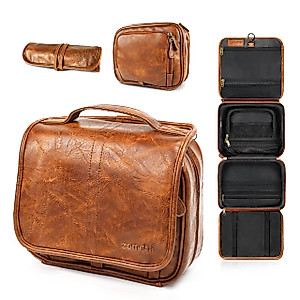 ZOMCHI Hanging Toiletry Bag Travel Organizer for Men and Women, 3 in 1 Large Makeup Cosmetic Bag for Toiletries Accessories, Waterproof PU Leather Shaving Bag, Perfect for Tourism/Daily Use/Gift