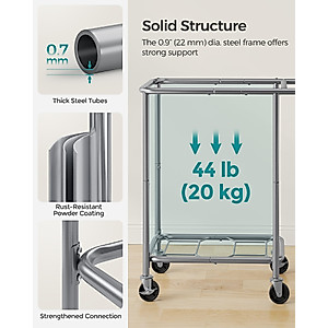 SONGMICS Laundry Basket with Wheels, 2-Section Rolling Laundry Hamper, 37 Gallons (140L), Removable Liner, Steel Frame with Handle, Blanket Storage, 27.2 x 15.4 x 31.9 Inches, Cream White URLS004W01