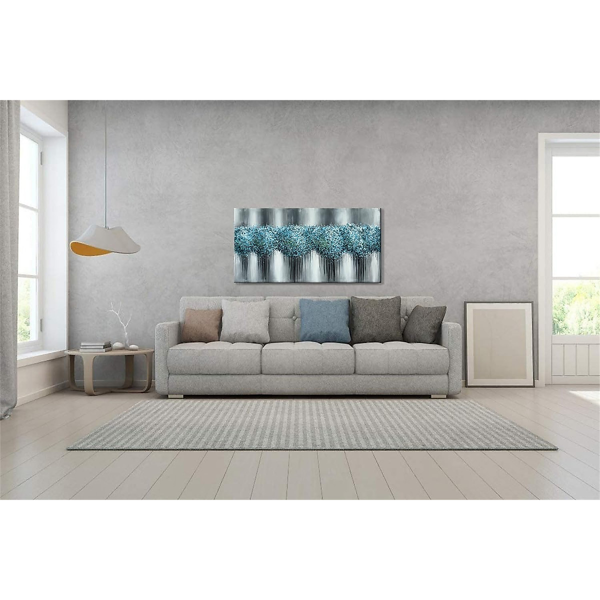 Hand Painted Abstract Blue Wall Art 46x23 Inches, Large Wall Paintings with 3D Effect, Textured Canvas Wall Art for Living Room, Bedroom, etc.