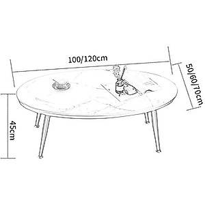 Oval Modern Coffee Table/Glamour Style for Living Room, White/Black Faux Marble, Coffee Table with Adjustable Foot Pad for Office Decoration (Black + White 120 * 60cm)