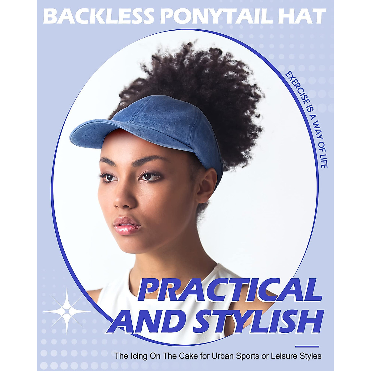 Jiuguva 8 Pieces Backless Ponytail Caps Baseball Caps for Women Ponytail Hats High Messy Bun Baseball Hats Adjustable Sun Visor Caps Natural Curly Hair Ponytail Cap