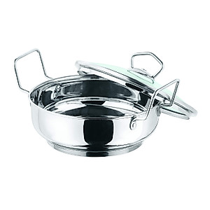 Vinod Stainless Steel Kadhai with Glass lid - Induction Friendly (18 cm/ 7 inch) – 1.5 Liters(1.7 Quarts) – 6 Cups - Small Size - Multi-Use Pot – Suitable For Indian Cooking, Sauce, Deep Fry, Stew