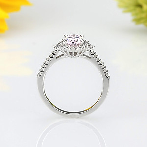 Platinum Plated Sterling Silver Ring 1.2 CT Oval Super Light Pink CZ Stone Halo Ladies Cocktail Ring (Size 5 to 9), 7