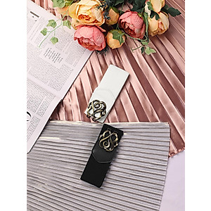 Allegra K Lady Metal Interlocking Buckle Stretch Band Cinch Belt Dress Ornament White One Size