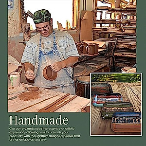 ALWAYS AZUL POTTERY Cowboy Roundup Rectangular Platter in Azulscape Glaze - Handmade Pottery Platter- Ceramic Dinnerware and Kitchen Tableware - Rectangular Serving Plate for Food Dishes and Display