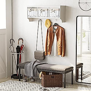HOMCOM 32" Coat Rack Wall Mounted with Shelf, Rustic Entryway Storage Organizer with 3 Hooks 3 Baskets for Hats - Antique White