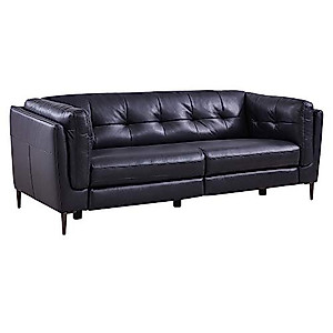 Armen Living Primrose Contemporary Top Grain Leather Power Recliner Living Room Sofa, Navy