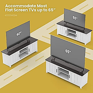 Tangkula 2 Doors TV Stand for TVs up to 65”, 57” TV Console Table with 2 Cabinets & Open Shelves, Media Entertainment Center with 2 Cable Management Holes, Wood TV Cabinet for Living Room (Dark Brown)