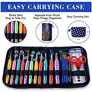 Inscraft 82 Pcs Crochet Hook Set, 19 Sizes 0.6mm-8mm(L), Ergonomic Soft Grip Handles Crochet Needles (11 Sizes) Kit with Bag for Arthritic Hands, Crochet Starter Kit for Beginners Knitting Yarn Lovers