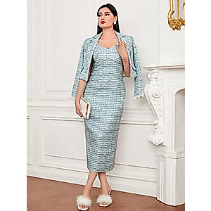 WePurchase Plaid Lapel Collar Fuzzy Cuff Single Button Tweed Overcoat (Color : Mint Blue, Size : Medium)