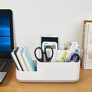 Desktop Storage Organizer, Pen Pencil Card Holder Box Container for Desk, Office Supplies, Vanity Table (White)