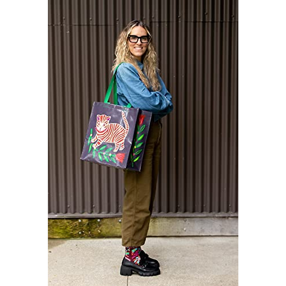 Blue Q Shopper - Tiger Kitten. Reusable grocery bag, sturdy, easy-to-clean, 15" h x 16" w x 6" d. Made from 95% recycled material.