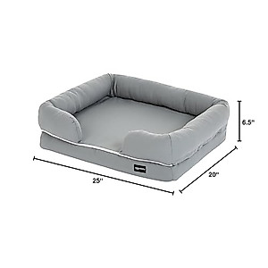 Amazon Basics Lounger Sofa Couch Style Pet Bed with Memory Foam, Bolsters, and Removable Cover for Dog or Cat, Small, Grey, 25 in x 20 in x 6.5 in