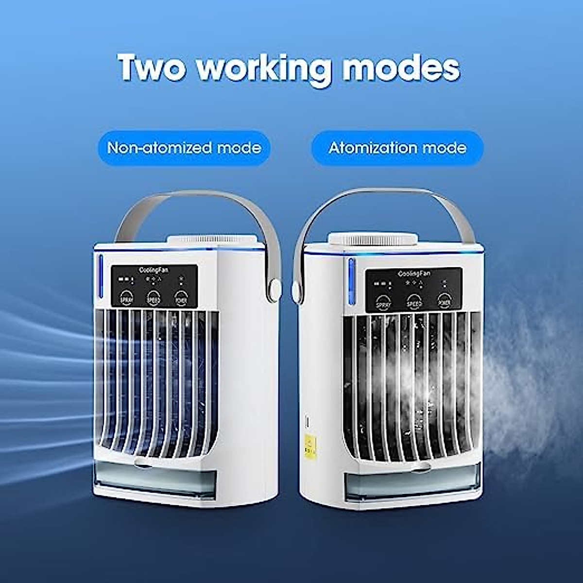 Portable Air Conditioners,Portable ac with 3 Speeds, Air Conditioner Portable for Room with Ultrasonic Mist Maker & Blue Light, Desk Fan with 500ML Tank for Home Office Camping