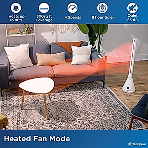 Westinghouse Electric Fan 40 Inches 2-in-1 Digital Bladeless With Heater - Crafted With 80° Oscillating Function, 1-9 Air Speed, 45° Tipping Automatic Power Off, Touch-Sensitive Control, 26W (White)