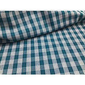 Teal Woven Palaka Hawaiian Print Fabric Sold by The Yard