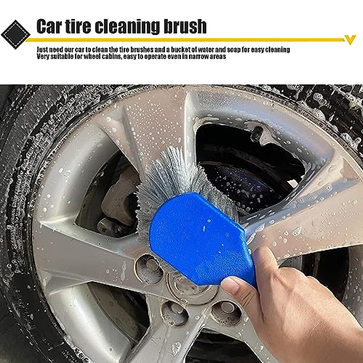gunhunt 1 PC Car Tire Cleaning Brush with Short Handle, 8.26" x 2.95" x 2.95" Car Soft Bristle Wheel Cleaning Brush, Car Tire Cleaning Tool, Suitable for Most Models (Blue)